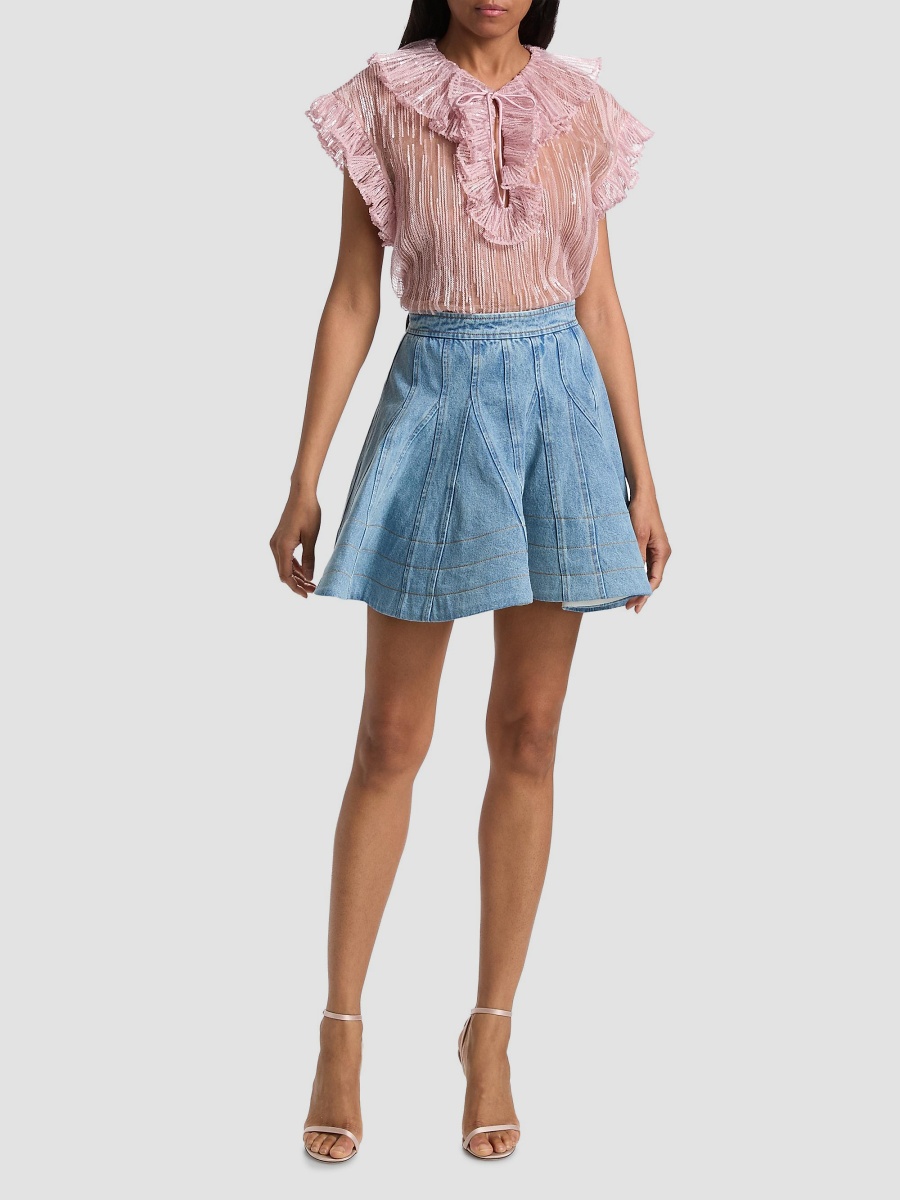 AKNVAS este sequined ruffled sheer top